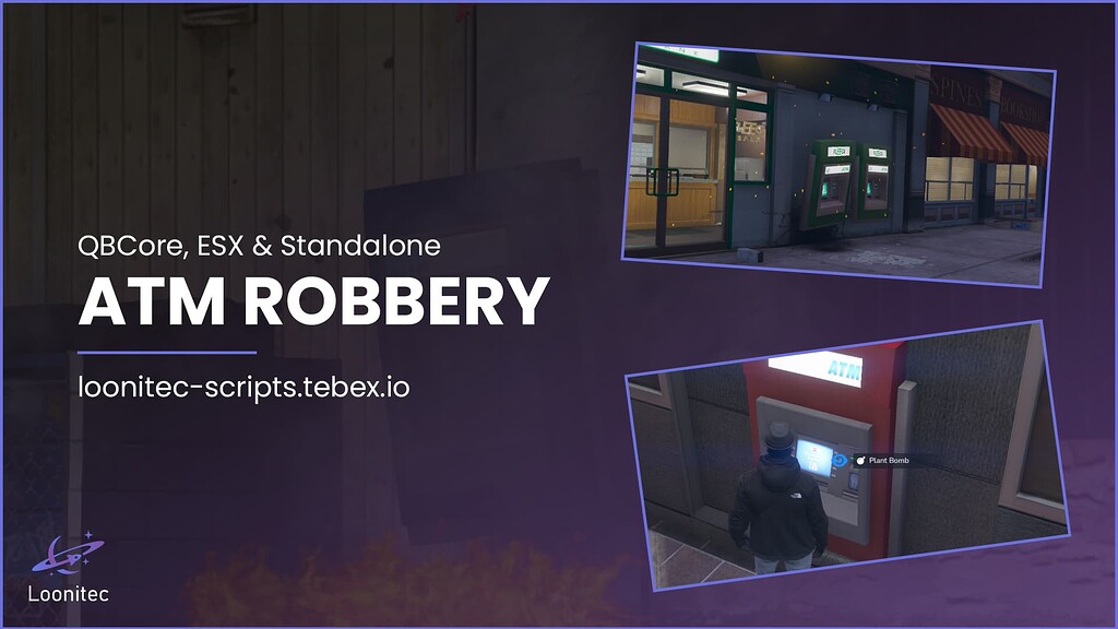 PAID QBCore ESX Standalone Advanced ATM Robbery Script Loonitec