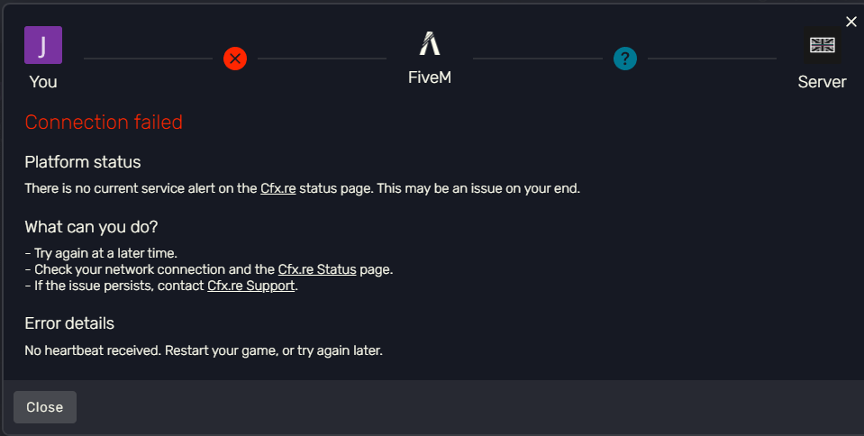 No Heartbeat Received Restart Your Game Or Try Again Later FiveM