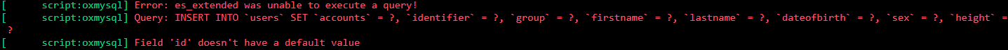 Help Es Extended MySQL Error ES ESX Cfx Re Community
