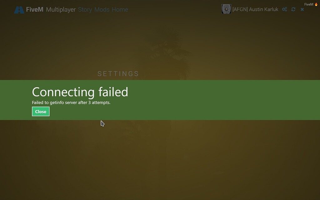 Failed to getinfo server after 3 attempts - FiveM Client Support - Cfx.re Community