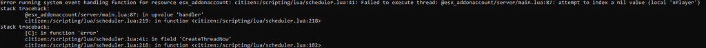 Esx_addonaccount error - ES/ESX - Cfx.re Community