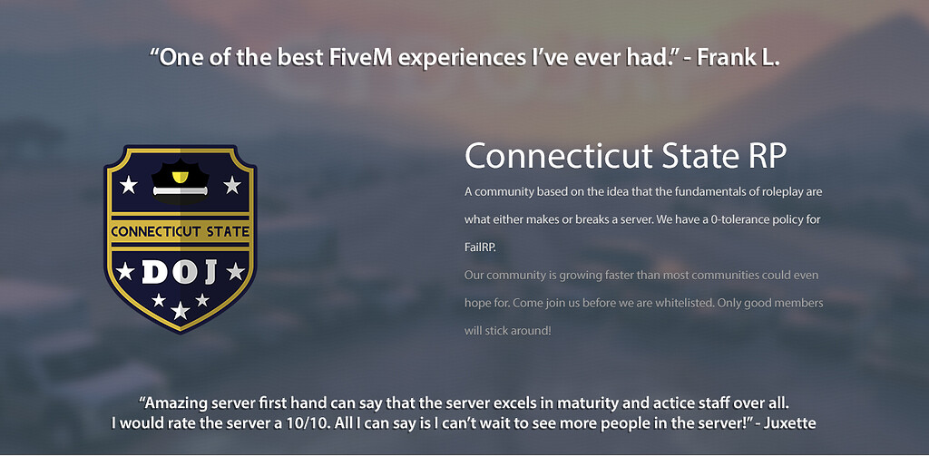Connecticut State RP | BEST FIVEM SERVER | Custom Peds | Looking for ...