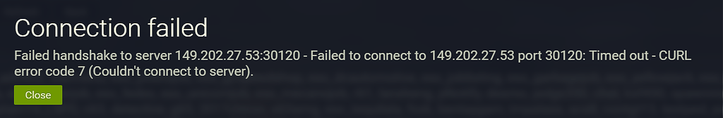 Failed handshake to server 149.202.27.53:30120 - Failed to connect to 149.202.27.53 port 30120 ...