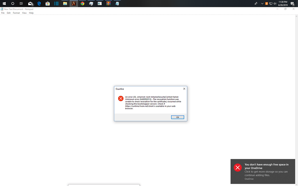 35, Schannel InitializeSecurityContext Failed (0x80092012) - FiveM Client Support - Cfx.re Community