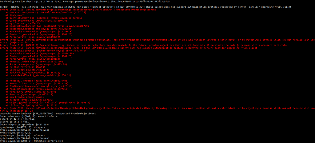 ESX Giving MySQL error - Server Discussion - Cfx.re Community