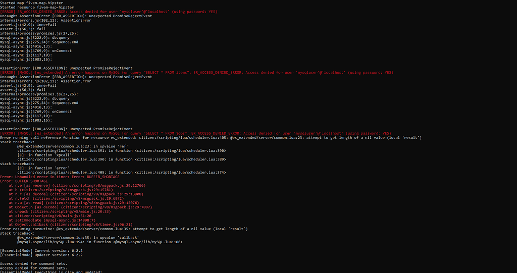 Data base error ER_ACCESS_DENIED_ERROR - ES/ESX - Cfx.re Community Data base error ER_ACCESS_DENIED_ERROR - ES/ESX - Cfx.re Community