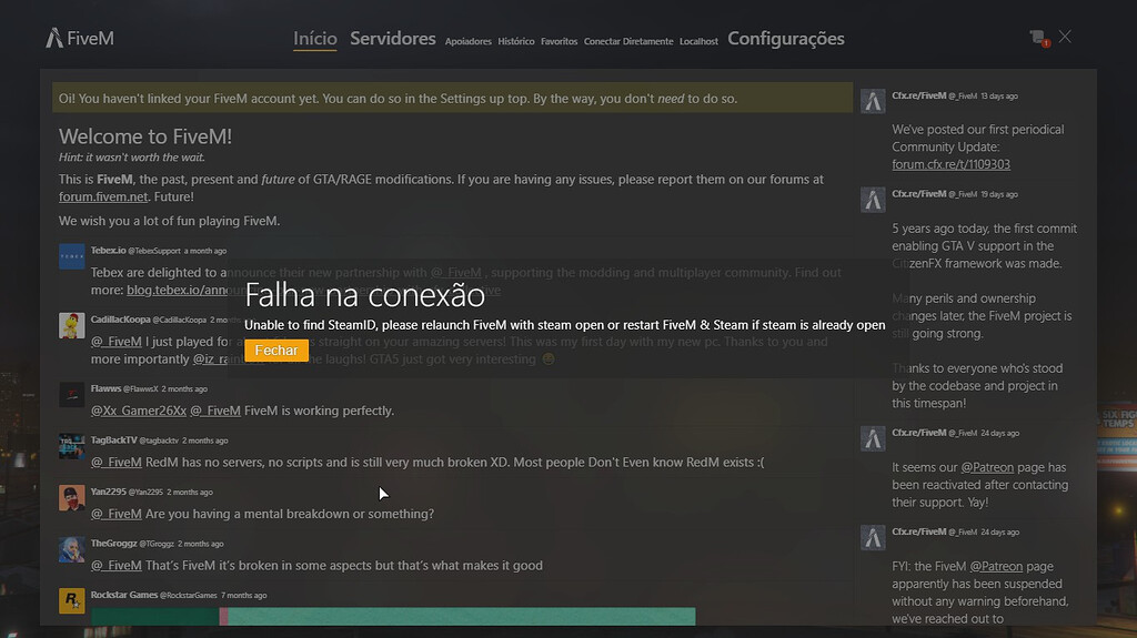 "unable to find steamid please relaunch fivem with steam open or ...