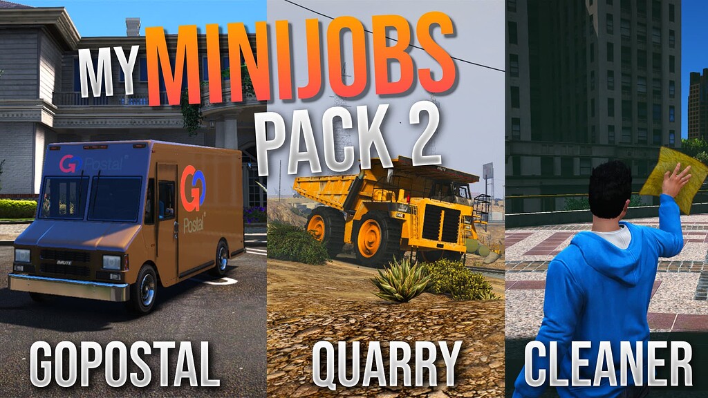 [ESX/QB] myMinijobs Pack 2 (GoPostal, Quarry, Cleaner) - FiveM Releases - Cfx.re Community