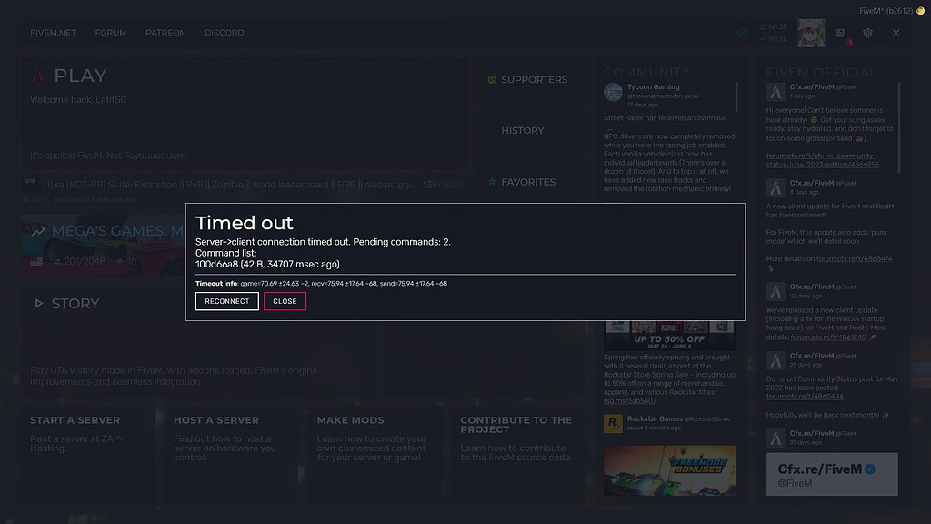 I keep getting connection timeout error on every server - FiveM Client ...