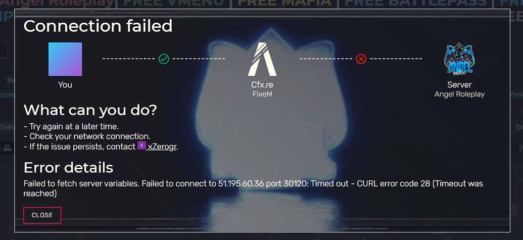 CURL Error Code 28 - Can't join server - FiveM Client Support - Cfx.re Community