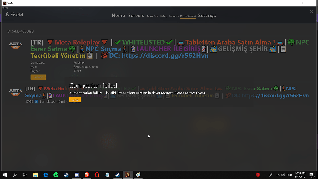 Authentication failure invalid fivem client version error - FiveM Client Support - Cfx.re Community