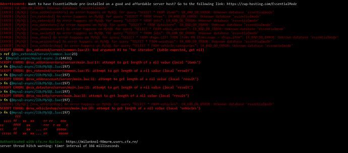 [MySQL] Unknown database 'essentialmode' - ES/ESX - Cfx.re Community