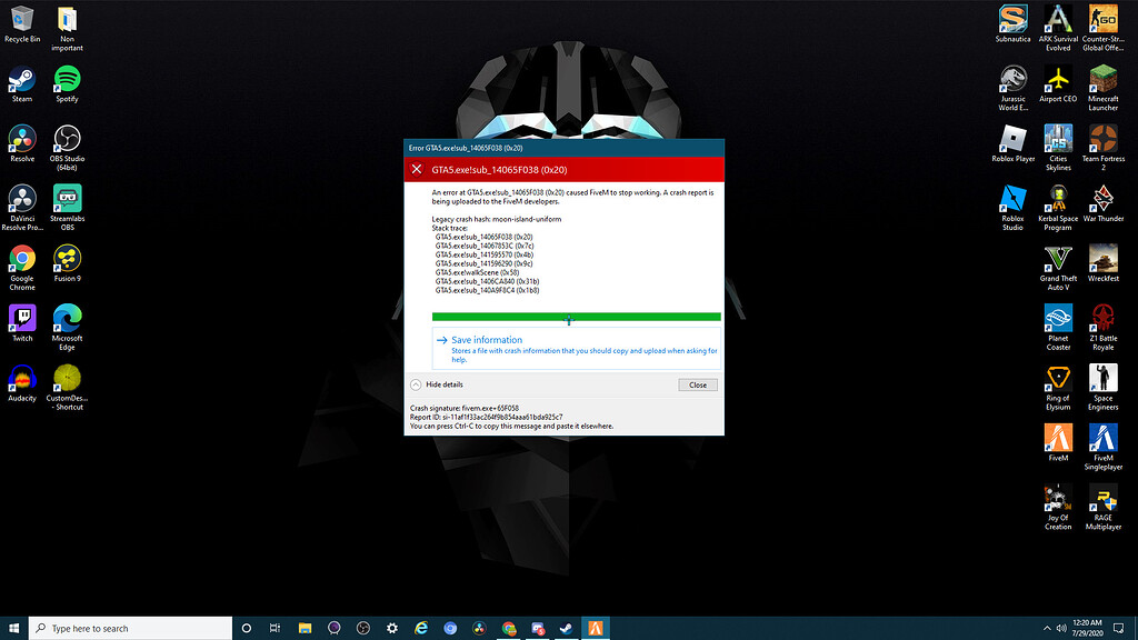My FiveM Crashes on Every Server Legacy Crash Hash - FiveM Client ...