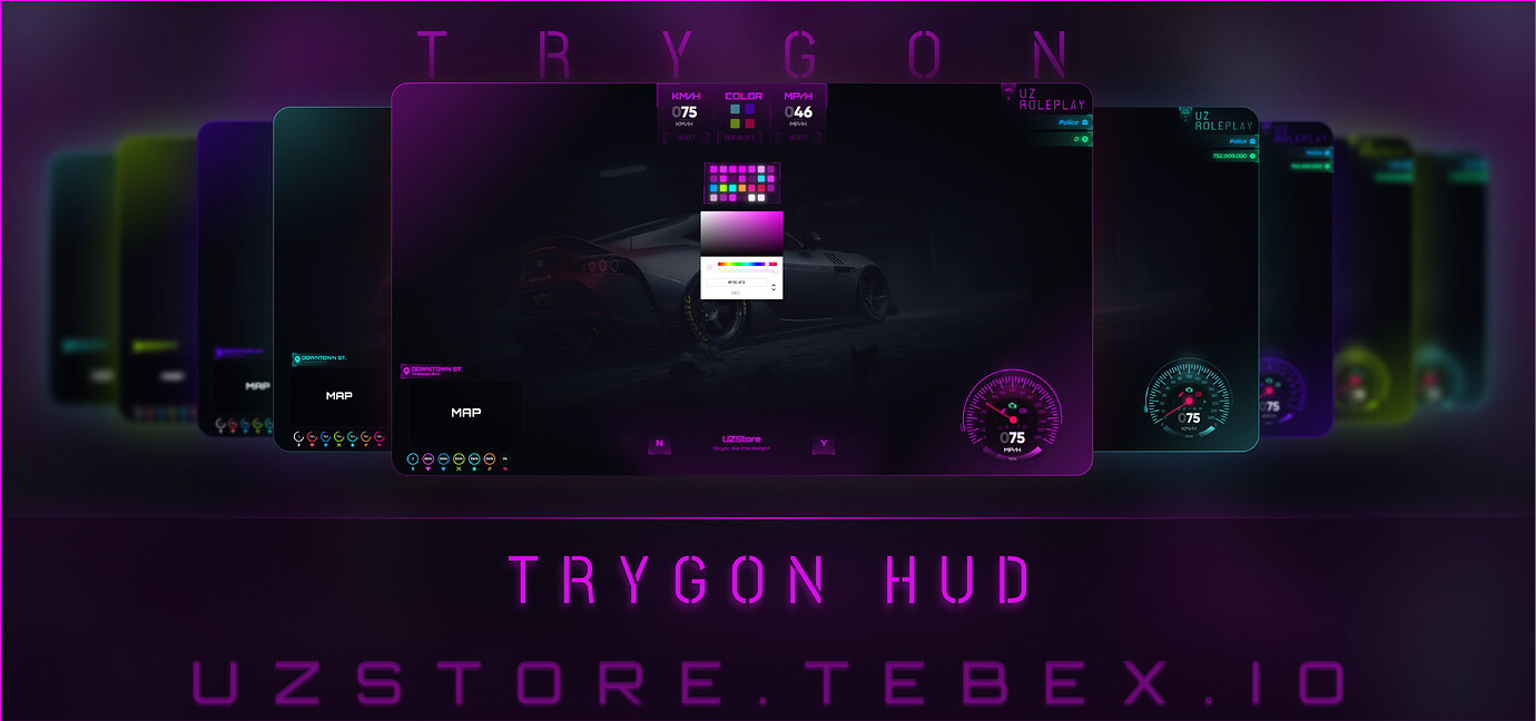 [QBCore - ESX] Trygon Hud V2 | 3 Hud Design - 4 Status | RGB - Color ...