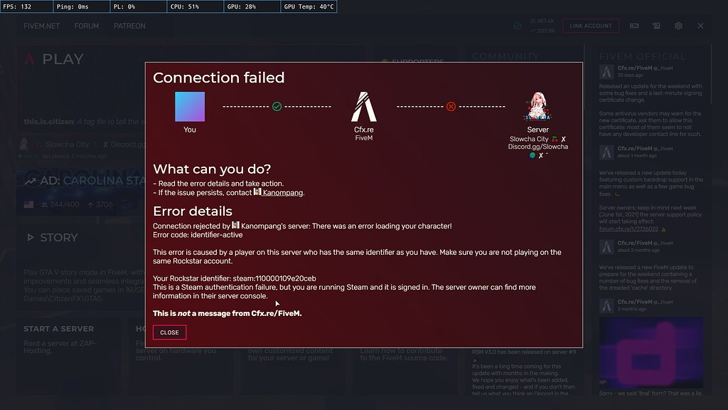 How to fix this error ? Error code: identifier-active - FiveM Client ...