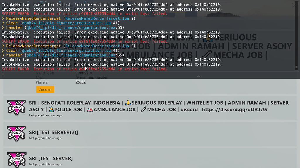SCRIPT ERROR : execution of native . bob74_ipl - Discussion - Cfx.re ...
