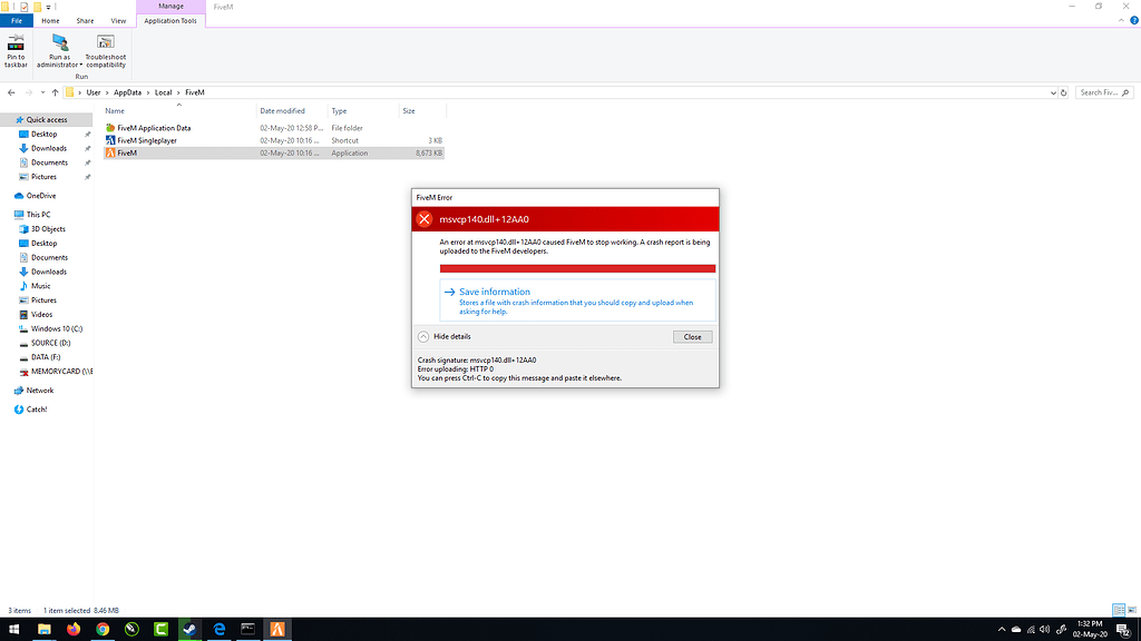 Can't connect to server, download stop and crash (saying that msvcp140 ...