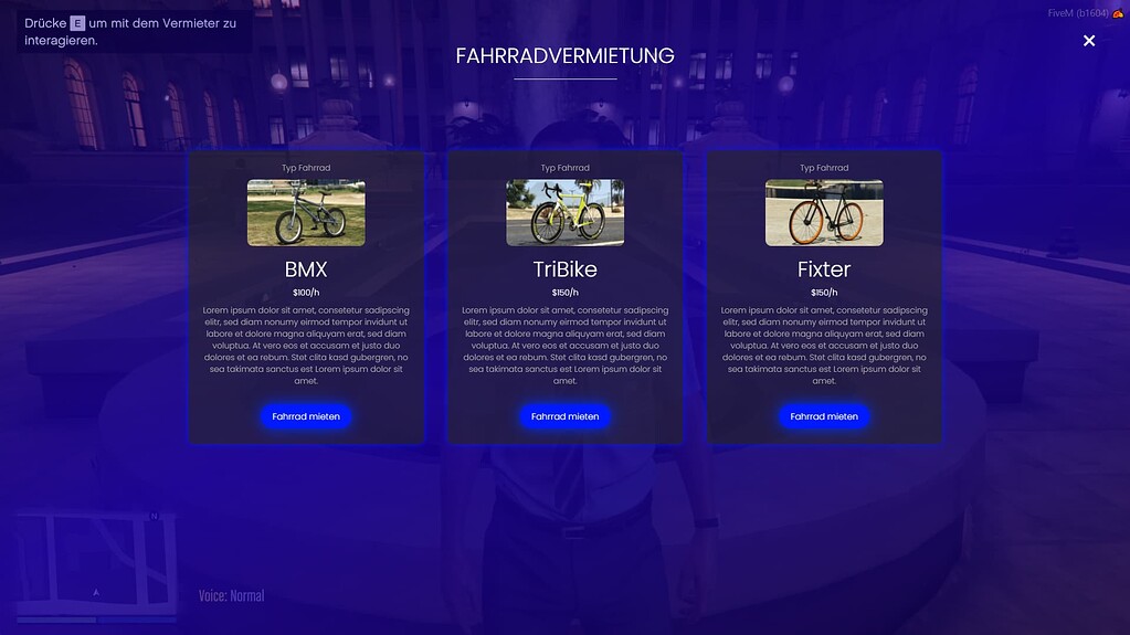 [ESX] [PAID] Bicycle Rent UI - FiveM Releases - Cfx.re Community
