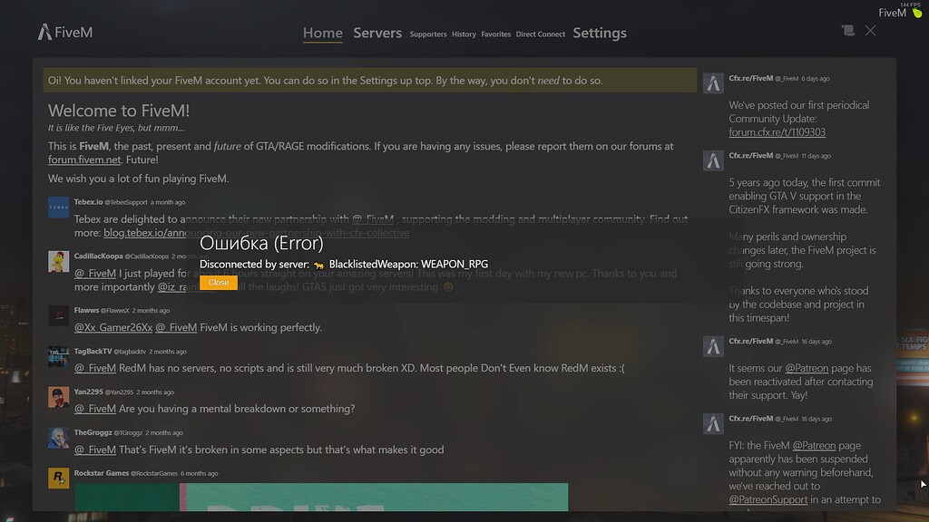 Error Disconnected by Server BlacklistedWeapon: WEAPON_RPG - Resource ...