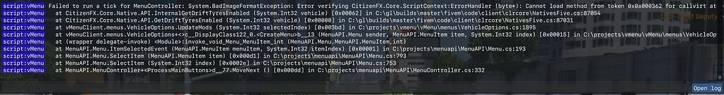 vMenu vehicle mod menu not opening. Console shows this - Resource ...