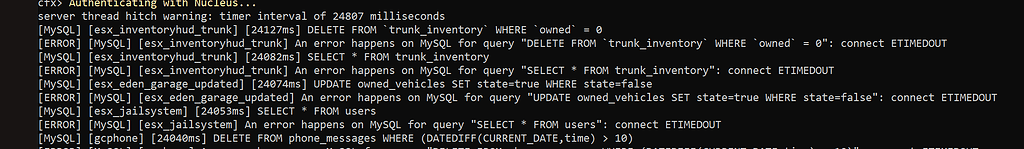 Problem with Mysql "connect ETIMEDOUT" - ES/ESX - Cfx.re Community