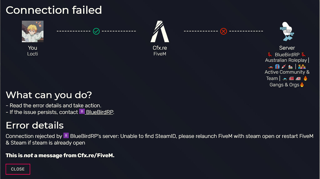Warning saying steam isnt connected when it is - FiveM Client Support ...