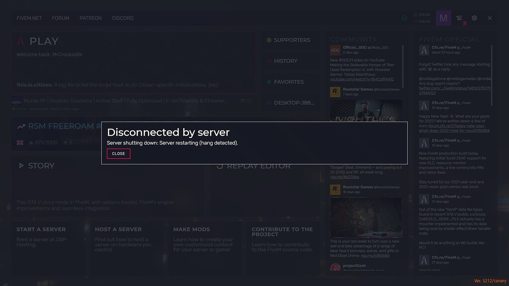Server Restart restarting automatically issue (hang detected) - FiveM Client Support - Cfx.re ...