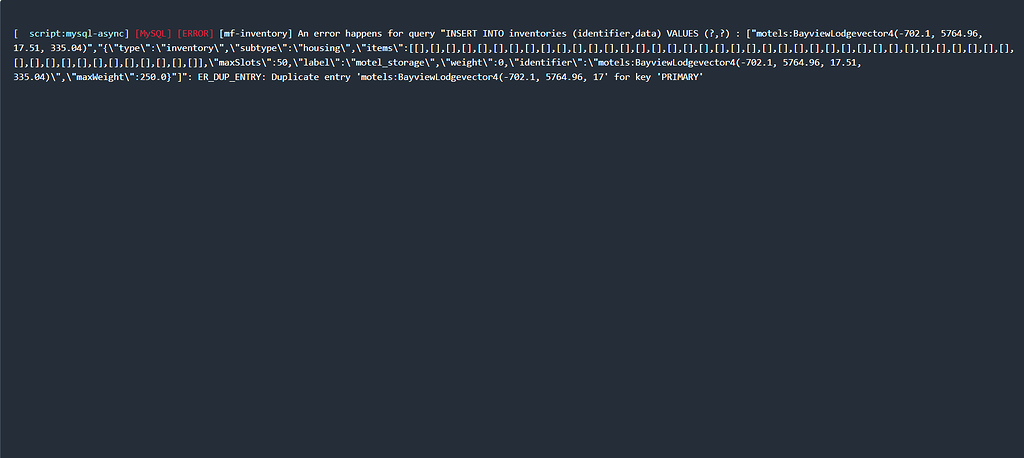 Problem with MySQL (inventory not saving items) - Server Discussion - Cfx.re Community
