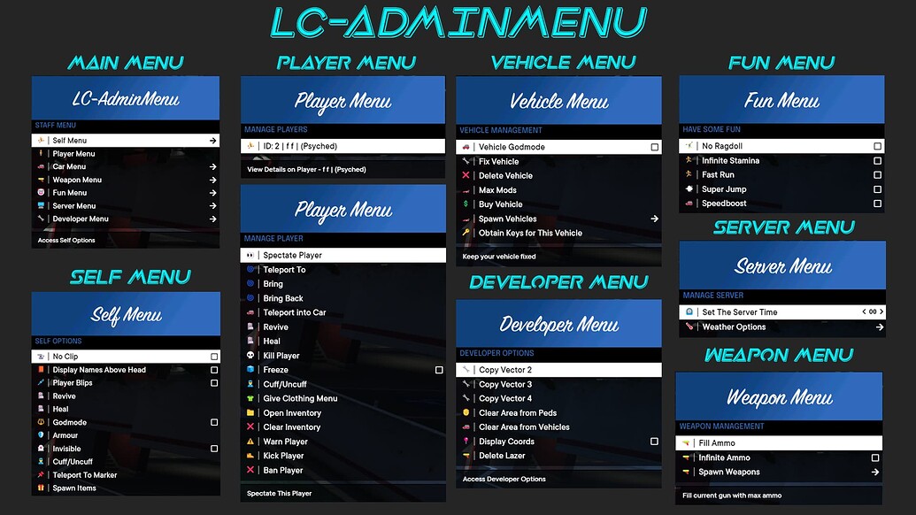 [PAID][QB] LC-AdminMenu - A easy to use, restrictable admin menu ...