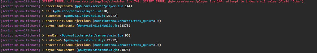 Script Error Citizenscriptingluaschedulerlua749 Script Error Qb Coreserverplayerlua