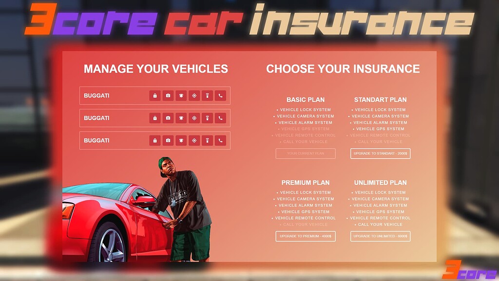 [PAID] [QBCore & ESX] 3Core Car Insurance V2 - FiveM Releases - Cfx.re ...