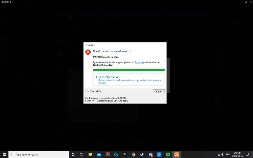 I have a crash error when i run 5m sc sdk failed to initialize - FiveM Client Support - Cfx.re ...
