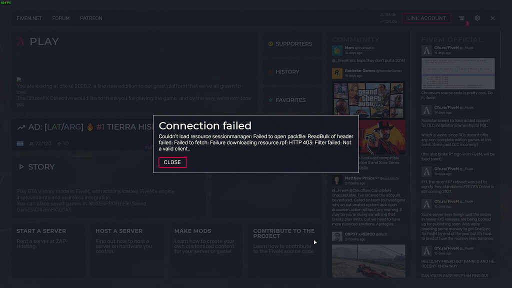 Connection failed - sessionmanager error - FiveM Client Support - Cfx ...