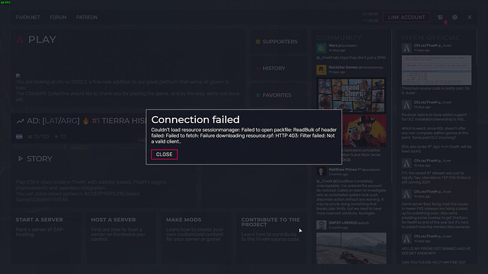Connection failed - sessionmanager error - FiveM Client Support - Cfx ...