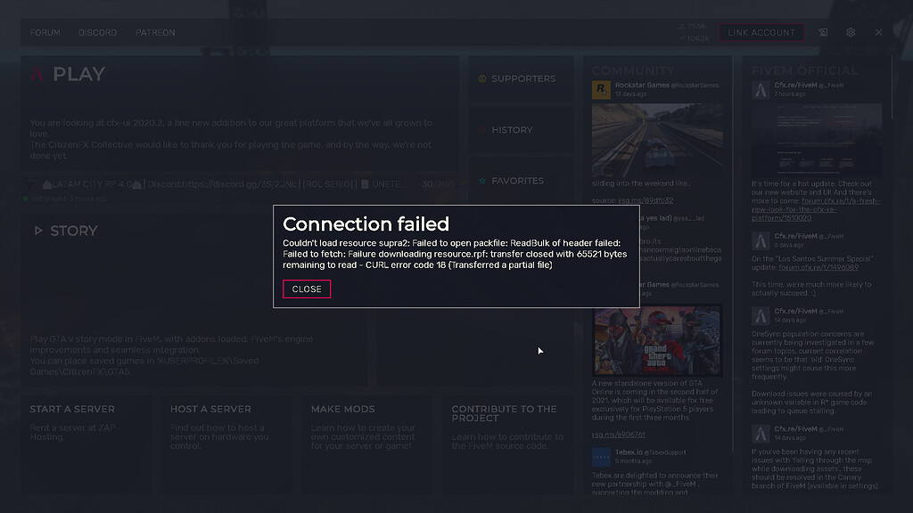 Curl error code 18 Help PLEASE - FiveM Client Support - Cfx.re Community