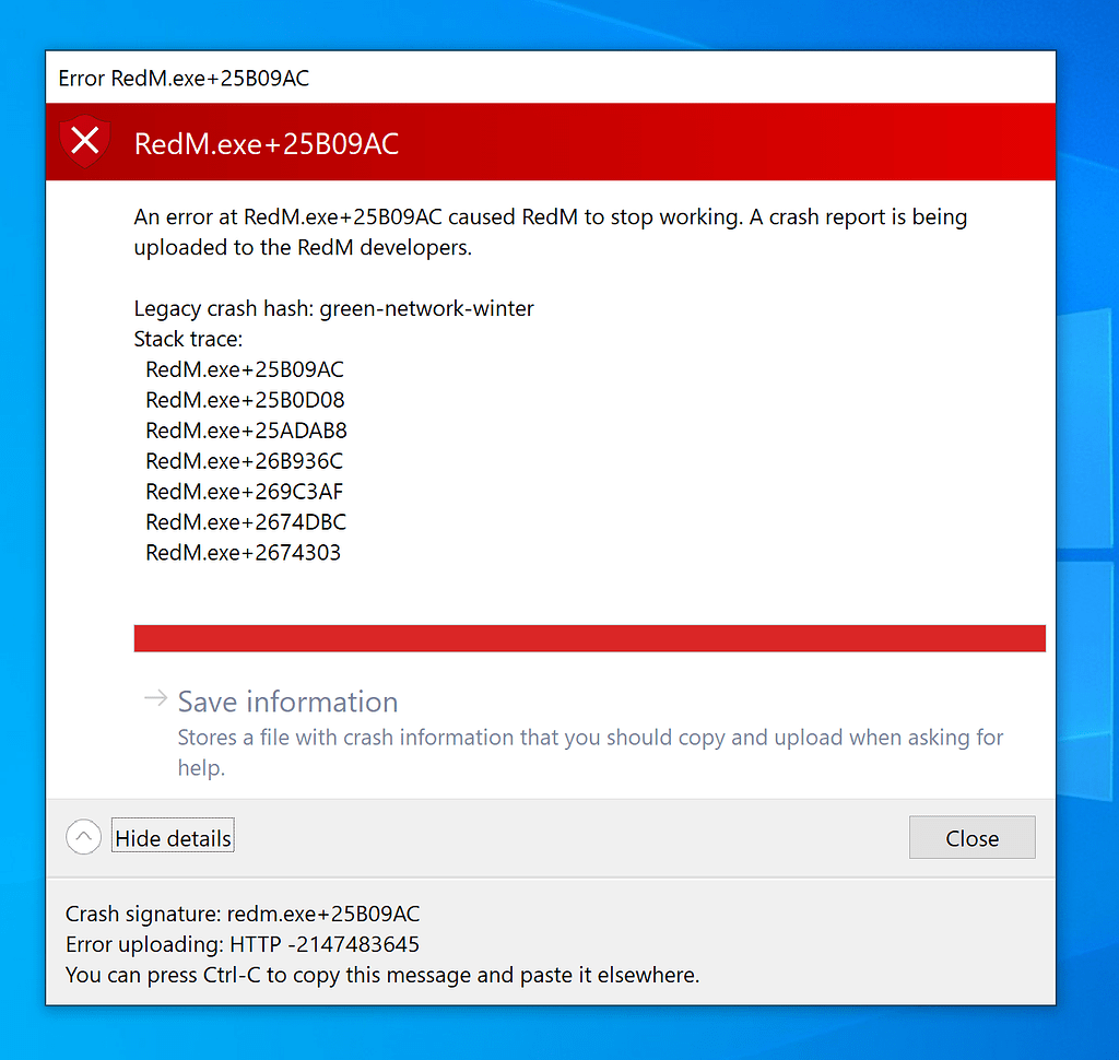 RedM GFX_State_Error then Crash for RedM.exe+25B09AC - RedM Client ...