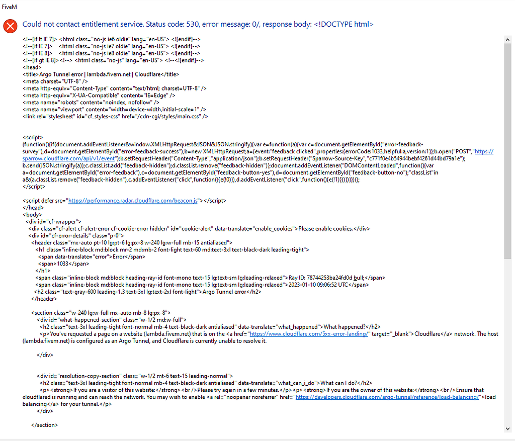 Status code: 530 , error message: 0/, response body: - FiveM Client ...
