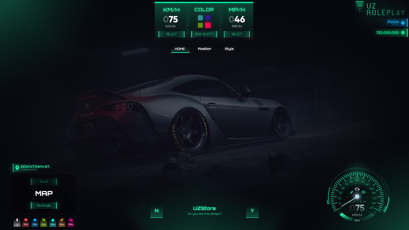 [QBCore - ESX] Trygon Hud V2 | 3 Hud Design - 4 Status | RGB - Color ...