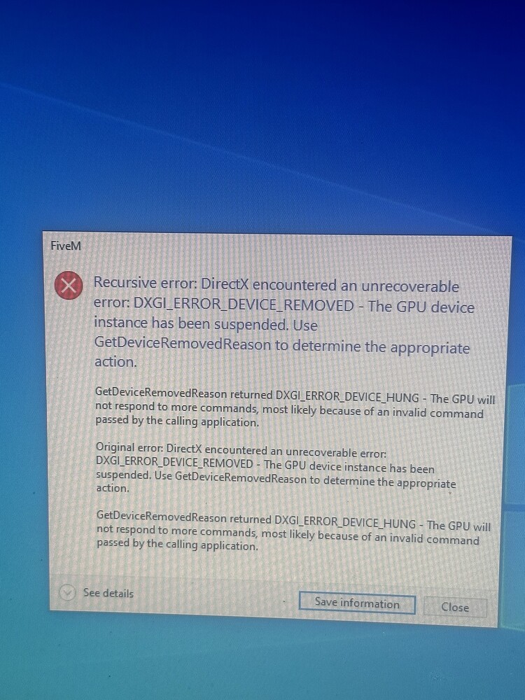 Dxgierrordeviceremoved The Gpu Device Instance Has Been Suspended Fivem Client Support 