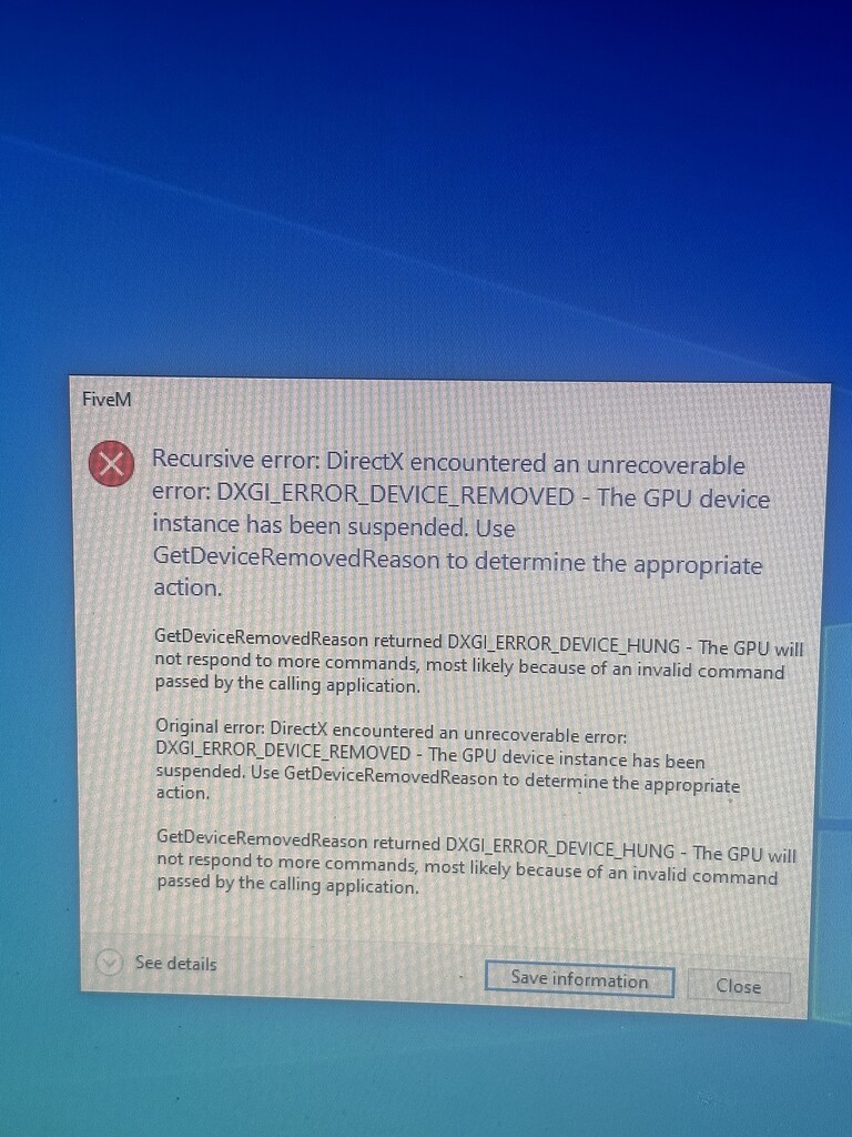 DXGI_ERROR_DEVICE_REMOVED - the gpu device instance has been suspended - FiveM Client Support ...