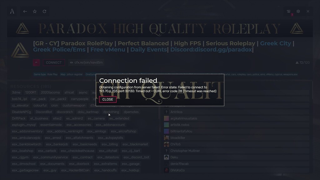 Timeout...error 28(i cant join on any server) - FiveM Client Support ...