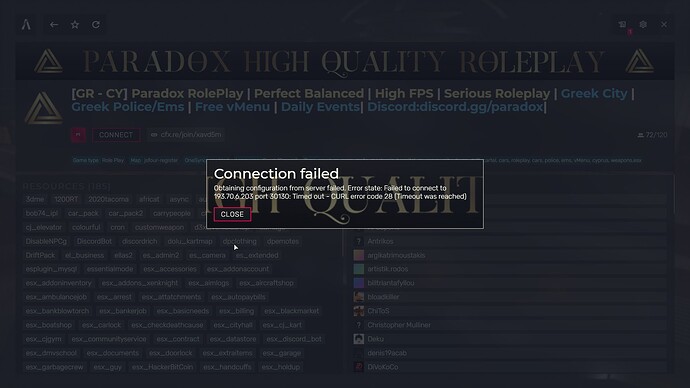 Timeout...error 28(i cant join on any server) - FiveM Client Support - Cfx.re Community