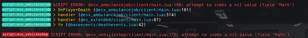 SCRIPT ERROR Attempt to index a nil value (field 'Math') - Discussion - Cfx.re Community