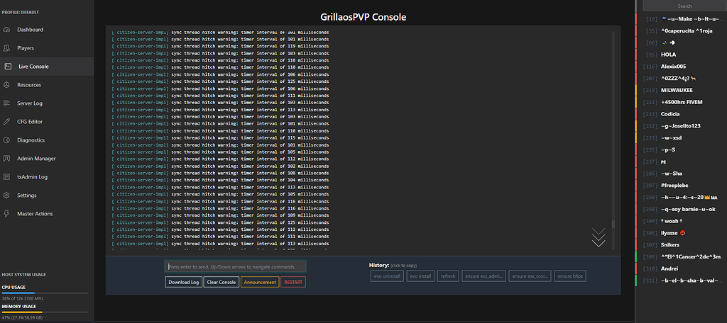 High ram and svsync and sync thread hitch warning - Server Discussion - Cfx.re Community