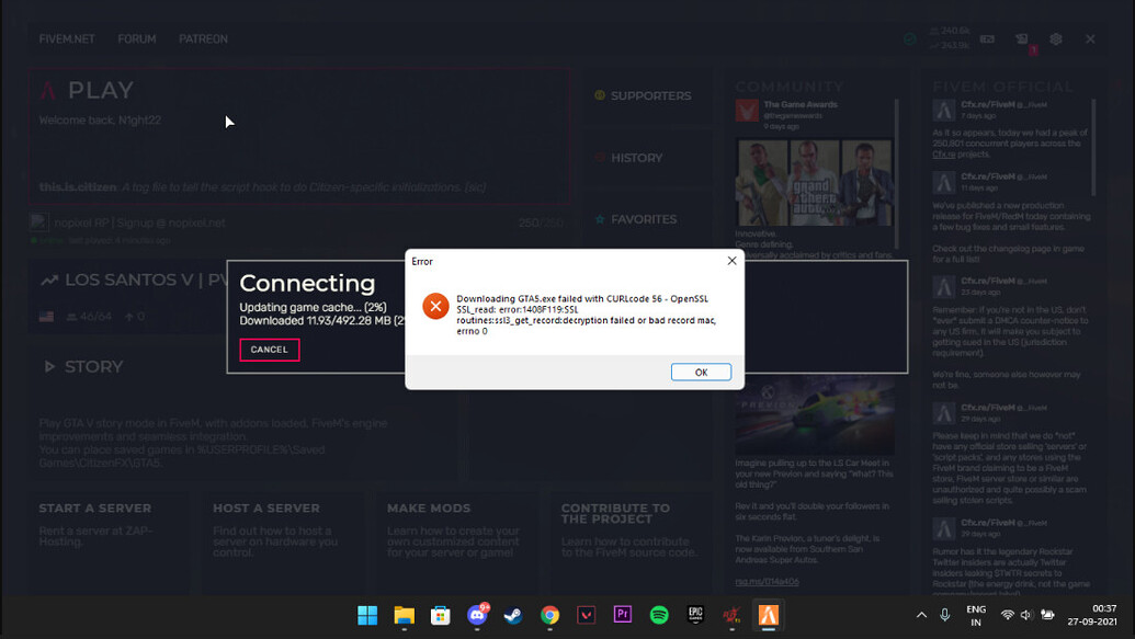 Gta5.exe failed with CURLcode 56 - FiveM Client Support - Cfx.re Community
