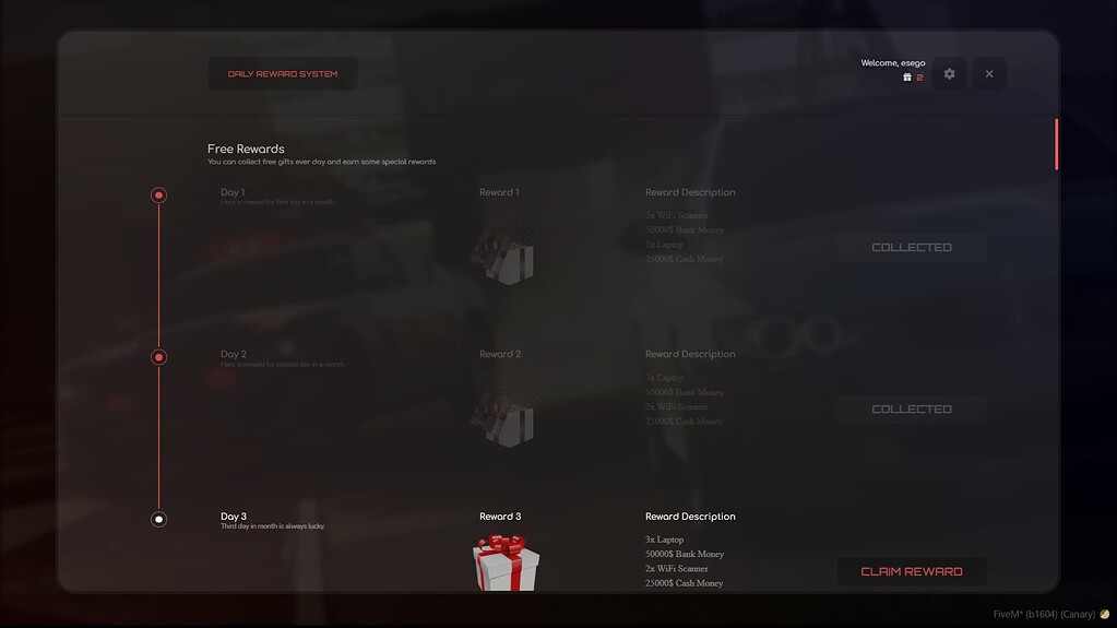 [PAID] Daily Reward System [ESX] - FiveM Releases - Cfx.re Community