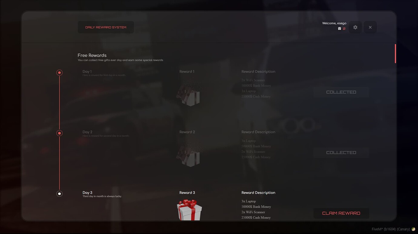 [PAID] Daily Reward System [ESX] - FiveM Releases - Cfx.re Community