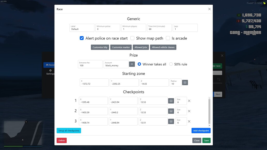 🏁 Races Creator [ESX/QBCore] - Easily create admin and players races ...