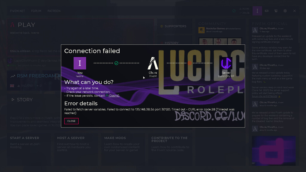 Failed to fetch server variables - FiveM Client Support - Cfx.re Community