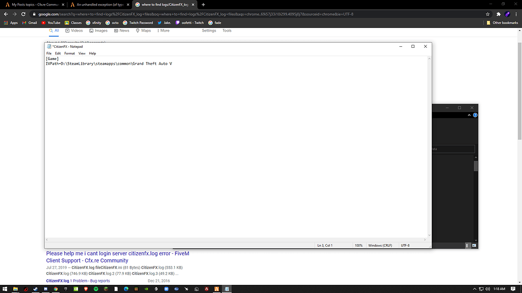 An unhandled exception (of type std::length_error) caused FiveM to stop ...